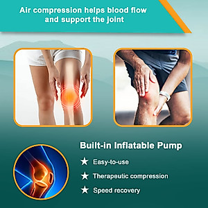 Inflatable Knee Brace with Built-in Pump; Compression Knee Wrap - Reusable Brace with Air Pump - for knee Pain Relief, Swelling and Recovery Support - Adjustable and Inflatable for Sports Injury Sprains