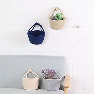 Iceblue 6''X4.5''Grey Round Cotton Rope Over Wall Door Closet Window Hanging Storage Basket