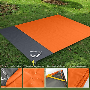 Sandproof Beach Blanket 79in x 83in Camping Mat Waterproof Picnic Blankets with Floating Waterproof Phone Pouch Washable Rug for Travel Hiking Music Grass BBQ Trips Lightweight Quick Drying Orange