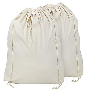 2 Pcs Canvas Laundry Bags with Carrying Handles & Drawstring Closure, Machine-washable Laundry Lining Bags for Laundry Hamper or Baskets