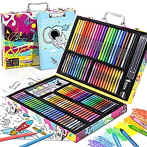 Art Supplies, POPYOLA 180-Piece Deluxe Art Set, Drawing Painting Coloring Kit with Clipboard, Pastels, Crayons, Pencils, Watercolors, Drawing Papers, Arts and Crafts Gift Case for Kids Girls Boys