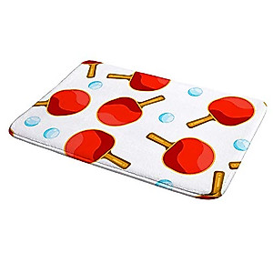 Bath Rug Bathroom Mat Rug Non-Slip Water Absorbent Coral Velvet Shower Machine Washable Memory Foam ﻿Table Tennis Red Rackets Balls 23.6x15.7 Inch