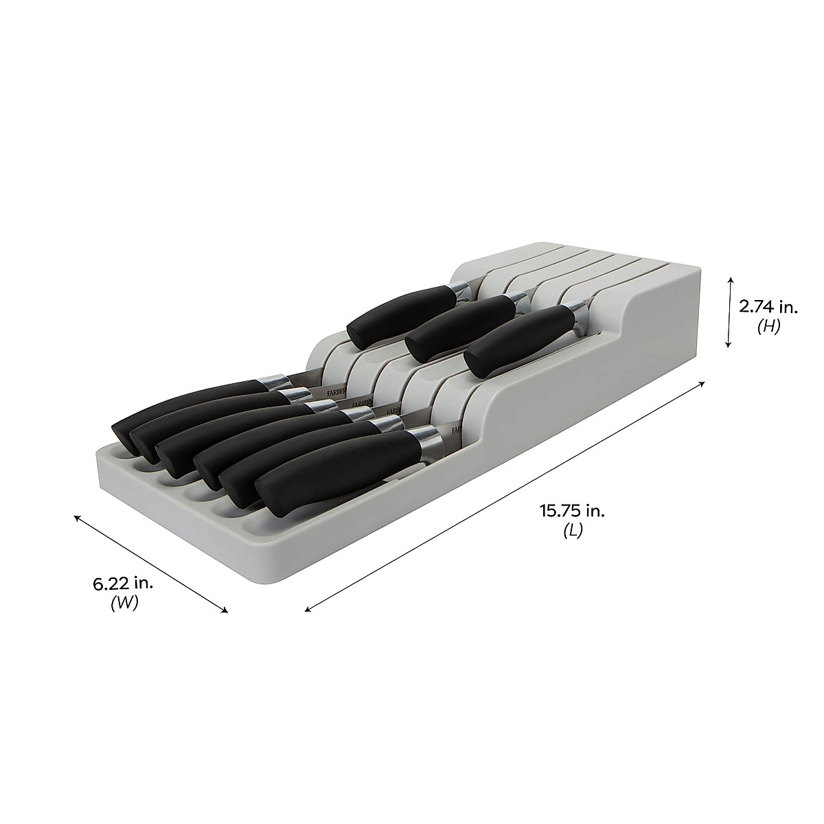 Kitchen Details 2 Tier Knife Drawer Organizer | Holds 11 Knives | Utensil Holder | Knife Block | Storage & Organization | Space Saver | Grey