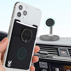 New 5-in-1 Cell Phone Wallet-Stick On Spandex Ring Card Holder Sleeve Back-Double-Pocket+Magnetic+Finger Grip Strap Loop+Kickstand+RFID Block,Most of Smartphones (iPhone/Android/Samsung Galaxy)