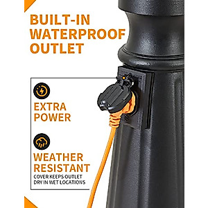 CMRCOZIRA Triple-Head Street Light with Outlet, Nautical Style Outdoor Post Light, IP65 Outdoor Lamp Post Lights with Clear Seeded Glass, Outdoor Street Light Matte Black for Street, Garden, Driveway