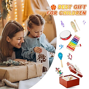 Toddler Musical Instruments Set, 10Pcs 7 Types Wooden Percussion Instruments Tambourine Xylophone Toys for Kids Children, Preschool Education Early Learning Musical Instruments for Toddlers