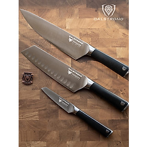 Dalstrong 3 Piece Knife Set - Vanquish Series - Forged High Carbon German Steel - Black POM Handle - Chef Knife, Santoku and Paring - Razor Sharp Kitchen Set - NSF Certified
