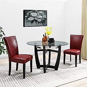 JESONVID Set of 2 Faux Leather Upholstered Parsons Dining Chair with High Backrest, Kitchen Accent Side Chairs with Solid Wood Legs Armless Dining Room Chair, Burgundy 1331RD