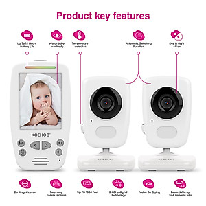 Axvue Video Baby Monitor, Slim Handheld, Non-Slip Design, 2.8" Vertical Screen Monitor & 2 Camera, Range up to 1000ft, 18 Hour Battery Life, 2-Way Talk, Night Vision, Temperature Monitor, No WiFi.