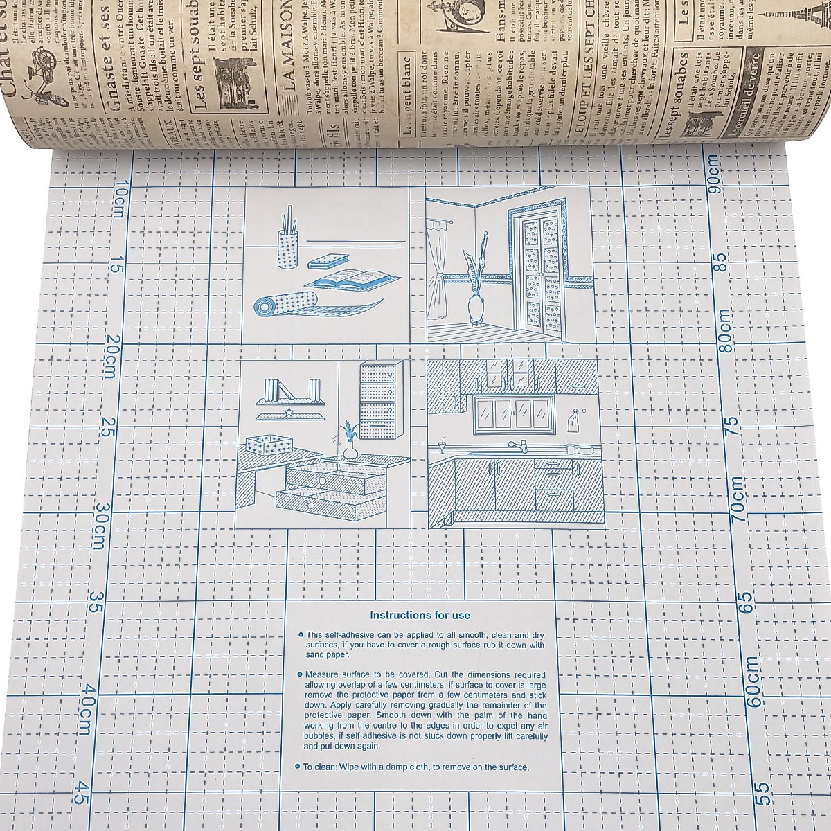 Yifely Retro Beige Newspaper Furniture Paper Self-Adhesive Shelf Liner Countertop Sticker 17.7 Inch by 9.8 Feet