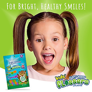 BrightWorks Kids’ Mixed Berry Dental Flossers [180 Floss Picks], plant-based handles, Colorful Animals add Fun to Support Healthy Habits, Easy-Grip Handle, Fluoride-Coated Floss. 60 count (Pack of 3)