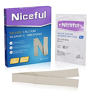 Niceful 5 Pcs Silver Calcium Alginate Wound Dressing 0.8"x12", Ag Calcium Alginate Rope with Silver, HSA FSA Eligible, High Absorbent Dressing Non Stick for Pressure Ulcer