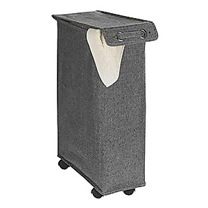WENKO Slim Laundry Basket with Wheels, Thin Laundry Hamper, Rolling Laundry Bin with Lid, Space Saving Narrow Laundry Hamper for dirty Clothes Storage, 23.6 x 15.8 x 7.3 in, Gray