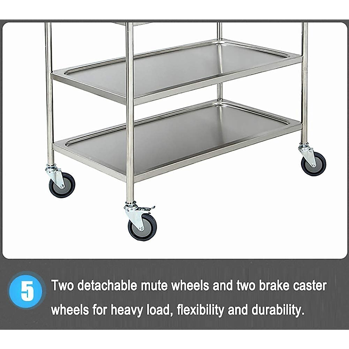 Medical Cart Household Utility Carts Trolley, Lab Cart Trolley On Wheels Tool 3 Tier Medical Equipment Cart with Brake Universal Wheel Hotel Dining Cart Beauty Salon SPA Rolling Trolley 90cm Hieght