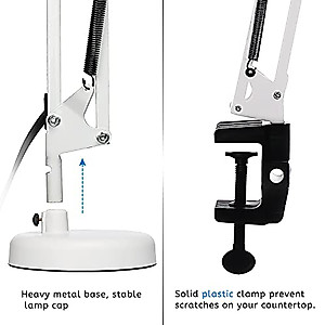 Gupuzm Led Desk Lamp with Clamp - Swing Arm Desk Lamp with 1 LED Cold Light Bulbs 6500K - Folding Table Lamp，Used for Office, Work, Study, Dormitory Reading and Eye Protection Desk Lamp (White-01)