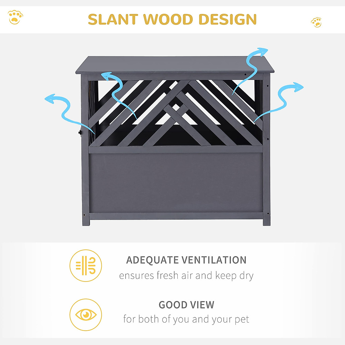 PawHut Furniture Style Wood Dog Crate End Table Decorative Dog Cage Kennel Lattice Night Stand with Lockable Door, Grey