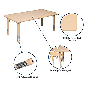 Flash Furniture Emmy 24"W x 48"L Rectangular Natural Plastic Height Adjustable Activity Table Set with 4 Chairs