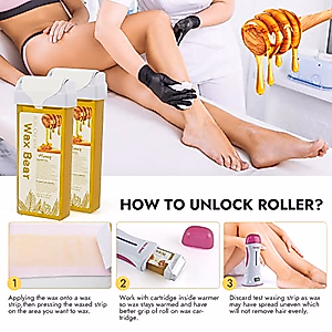 Wax Bear Roll On Wax Heater Kit for Hair Removal,Roller Wax Cartridge Depilatory Digital Temperature Display with for Personal & Professional Use，White