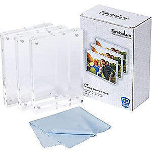 SimbaLux Magnetic Acrylic Picture Photo Frame 4x6 inches (3 Pack), Clear Glass Like, Double Sided Frameless Desktop Floating Display, Free Standing, Easy to Change