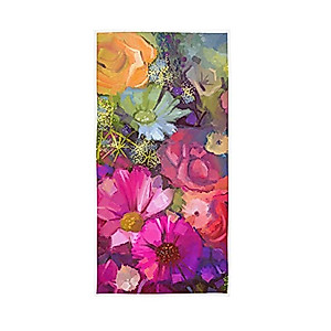 Selerdon Watercolor Oil Painting Rose Hand Towels Daisy Floral Bath Towel Guest Towel Home Bathroom Decorations 15x30 Inch
