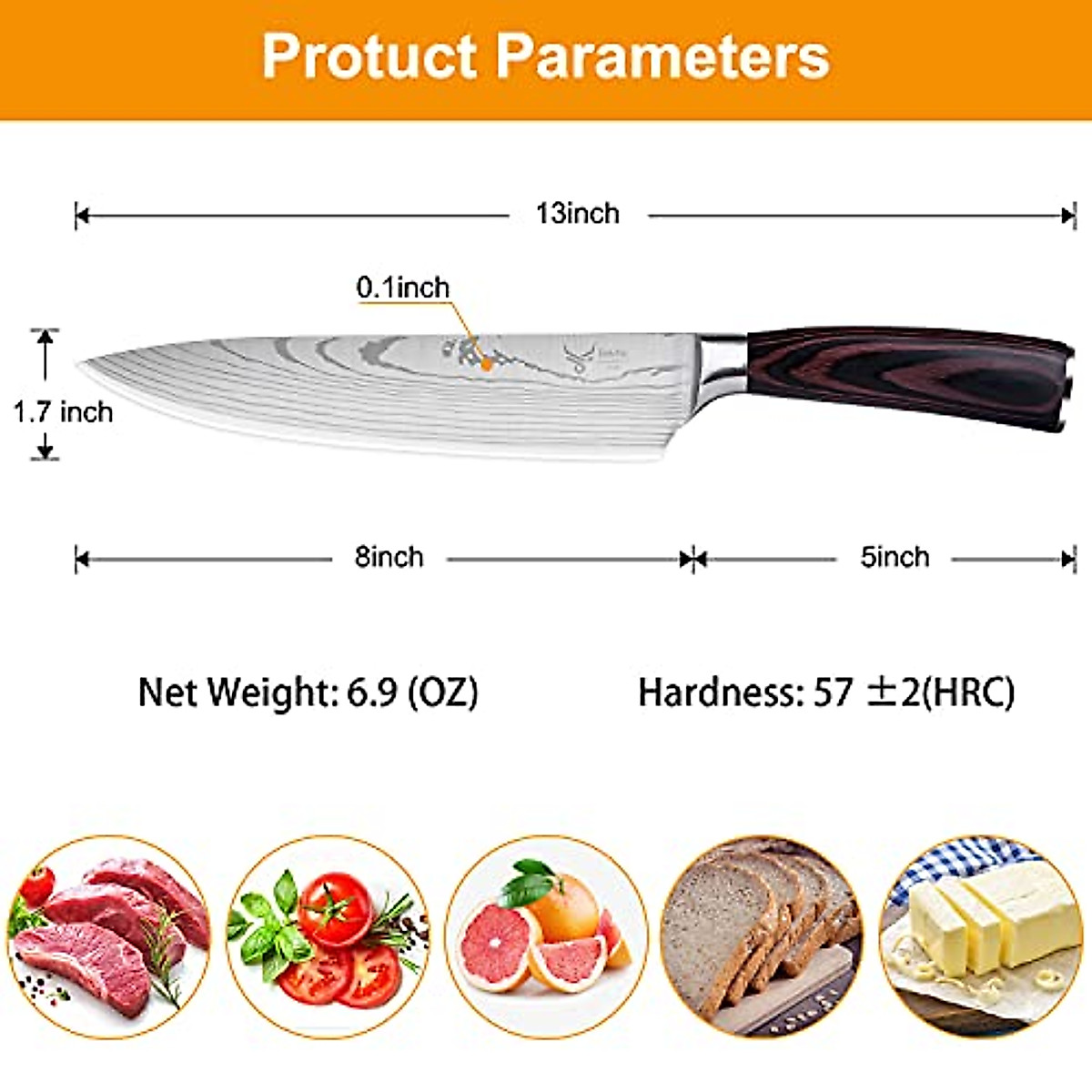 Bekhic Chef Knife - CKnife Pro Kitchen Knife 8-Inch Chef's Knife made of German High Carbon Stainless Steel ，Ergonomic Handle, Ultra Sharp