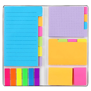 Sticky Notes Set, Hommie Colored Divider Self-Stick Notes Pads Bundle, Prioritize with Color Coding, 60 Ruled (3.7x6), 40 Dotted (3.7x3), 40 Blank (3x3.7), 60 Per Rectangular, 25 Per PET Color