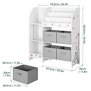 BOTLOG Toy and Book Organizer for Kids, Toy Storage Organizer with 4 Bins, Children's Toy Shelf for Playroom, Kindergarten, School