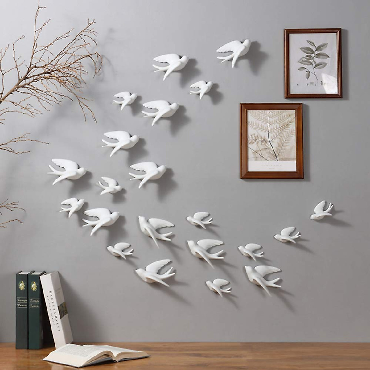IFFUNNI White Ceramic Birds - Set of 6 pcs Ceramic Birds Swallows Wall Art Design Figurine Statue Collection Home Garden Décor