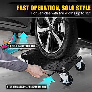 𝐂𝐚𝐫 𝐃𝐨𝐥𝐥𝐲 𝐂𝐚𝐫 𝐖𝐡𝐞𝐞𝐥 𝐃𝐨𝐥𝐥𝐲 3000 lbs Moving Vehicle Dolly, Car Wheel Dollies Vehicle Dollies Set of 2 Piece, Heavy-Duty Car Tire Stakes for Moving, Car Repair, Black