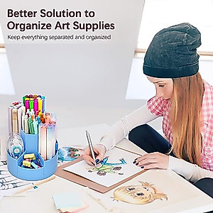 Pen Holder for Desk, 360° Rotating Pencil Holder, 7 Slot Pen Organizer, Large Cute Marker Organizer for Office, School, Classroom, Pencil Container with Stickers for Art Supply, Makeup Brush (Pink)