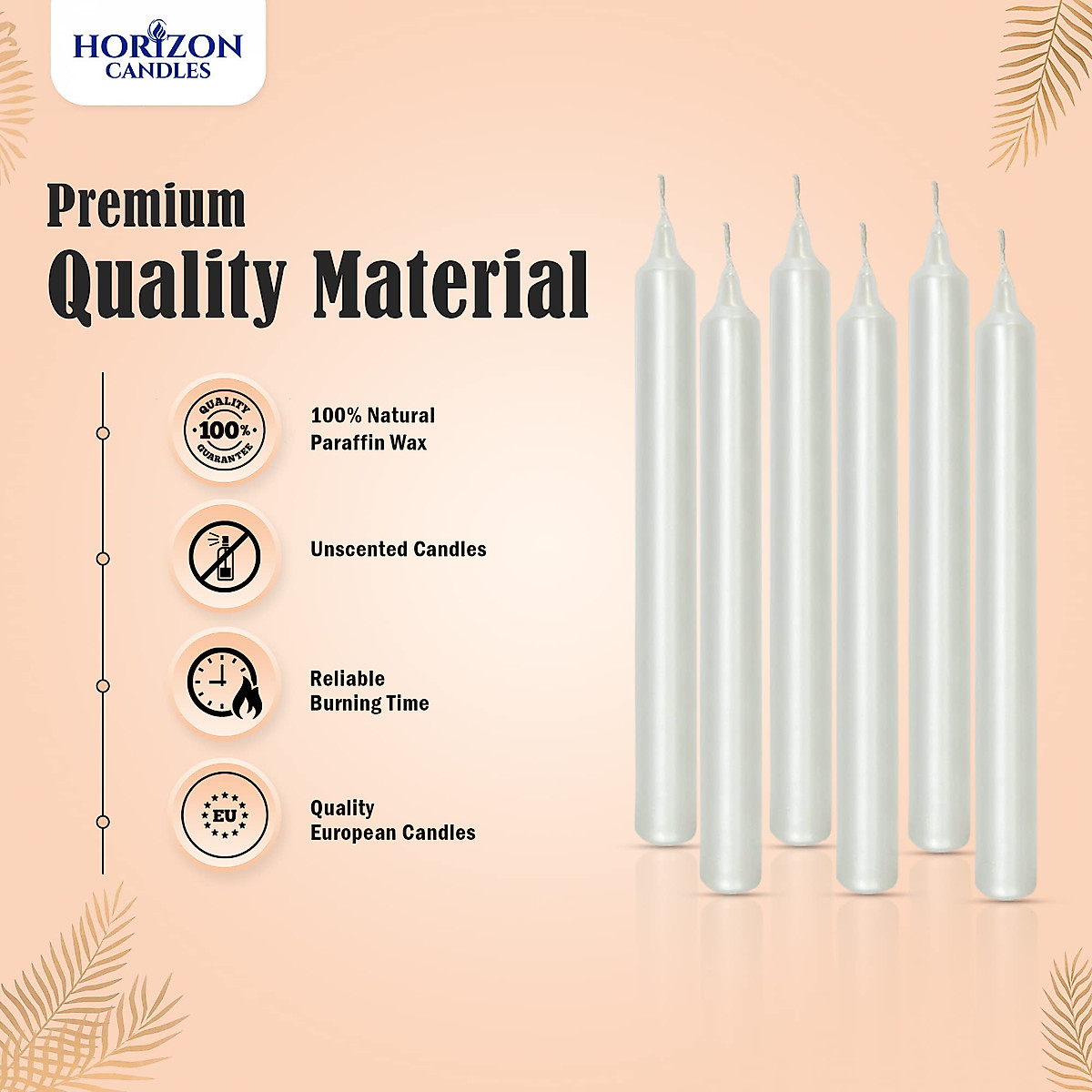 Horizon Unscented Straight Candles Pack of 10 | 9.84 Inches Tall Household Candlesticks - 10 Hours Long Burning Time for Christmas Decor, Holiday Dinners, Weddings, and Festive Parties | Pearl White