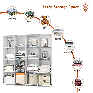 GIMTRR Closet Organizers and Storage, 16-Cube Closet Organizer, Cubes Storage Organizers, Closet Storage Cabinet Shelf, Bookcase Bookshelf for Bedroom, Office, White