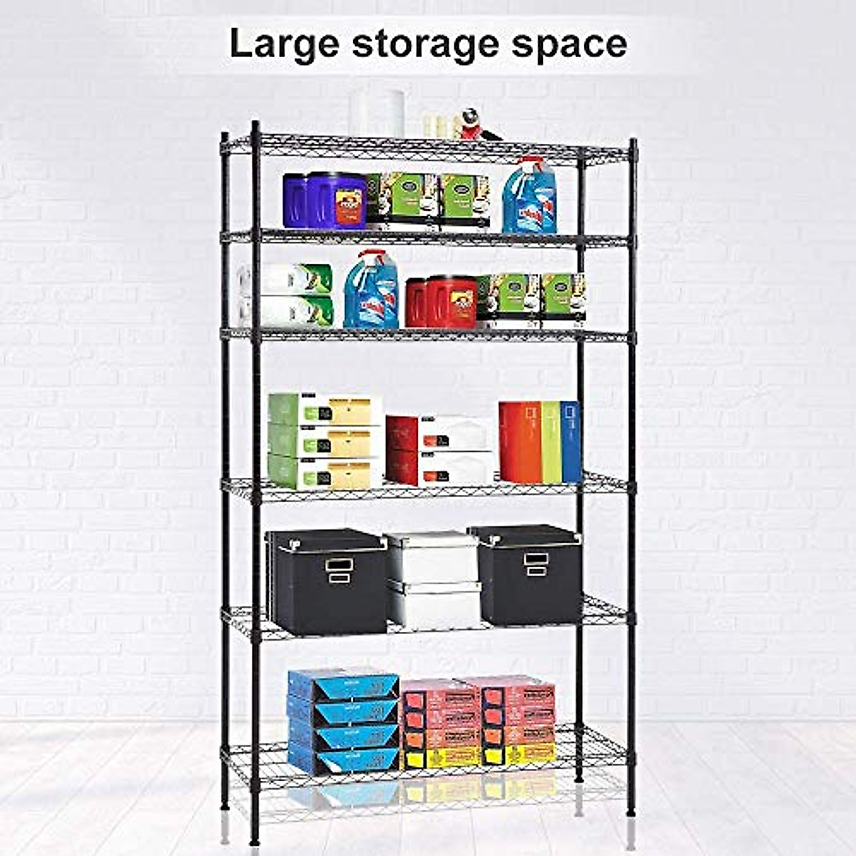 NSF 6 Tier Wire Shelving Unit Wire Shelves, Heavy Duty Height Adjustable Storage Wire Shelf Shelving Rack with Feet Leveler Garage Rack Kitchen Rack Office Rack Commercial Shelving Black 42x16x72