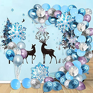 Finypa Snowflake Balloon Garland Arch kit 90pcs Snowflake Balloons for Winter Wonderland, Holiday, Christmas, Baby Shower, Snow Princess Birthday Party Decorations Garland Balloon with Purple White