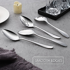 E-far Serving Spoons, 4-Piece Stainless Steel Serving Utensils Set - Solid Spoons x 2, Slotted Spoons x 2, Metal Hostess Serving Tablespoons for Catering Buffet Party Kitchen Restaurant