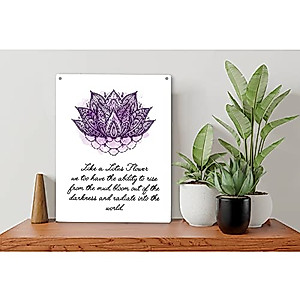 Lotus Flower Quote Wood Sign Inspirational Meditation Wooden Signs Rustic Hanging Plaque Wall Art "8 x 10" Sign Wall Decor for Home Yoga Studio