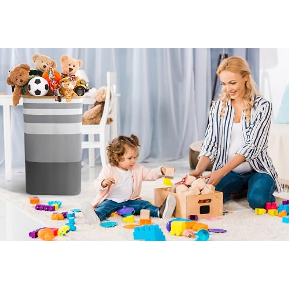 Clothes laundry hamper with lid,110L large dirty laundry hampers with Collapsible and Removable Bag,Tall laundry basket for Corner Bedroom Toys, Gradient Grey