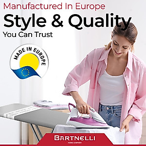 Bartnelli Ironing Board Cover and Pad, Made in Europe with New Patent Technology | 54x15 Iron Board Replacement Cover Featuring Park & Turbo Zone, Scorch Resistant 100% Cotton Thick Layered Top