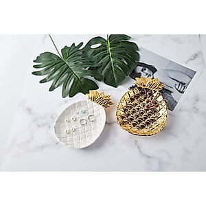 Lependor Ceramic Plate Jewelry Tray Jewelry Holder Jewelry Display - Ring Dish - Organizer for Keys - Phone - Jewelry - Watch - Wallet -Trinket - Best Wedding/Birthday - Big Size White Pineapple