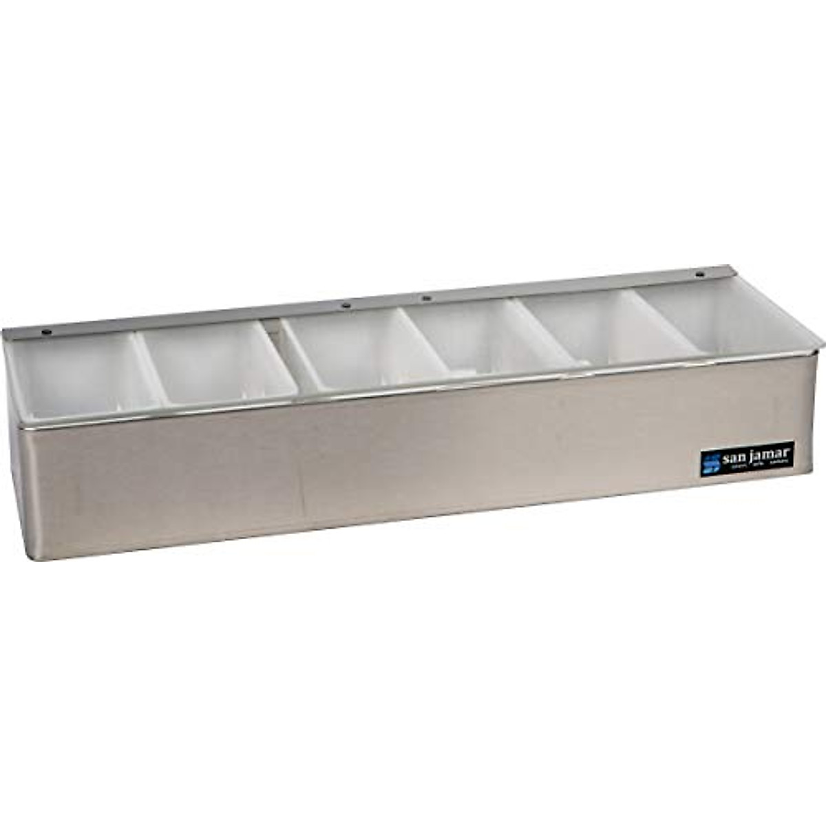 San Jamar Garnish Trays with Hinged Lid for Kitchen, Bar, And Restaurants, Stainless Steel, 18.5 X 6.5 X 4 Inches, Silver