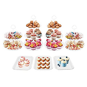 Set of 7 PCS Round Plastic Party Cake Stand and Cupcake Holder Fruits Dessert Display Plate Table Decoration for Baby Shower Wedding Birthday Party Celebration
