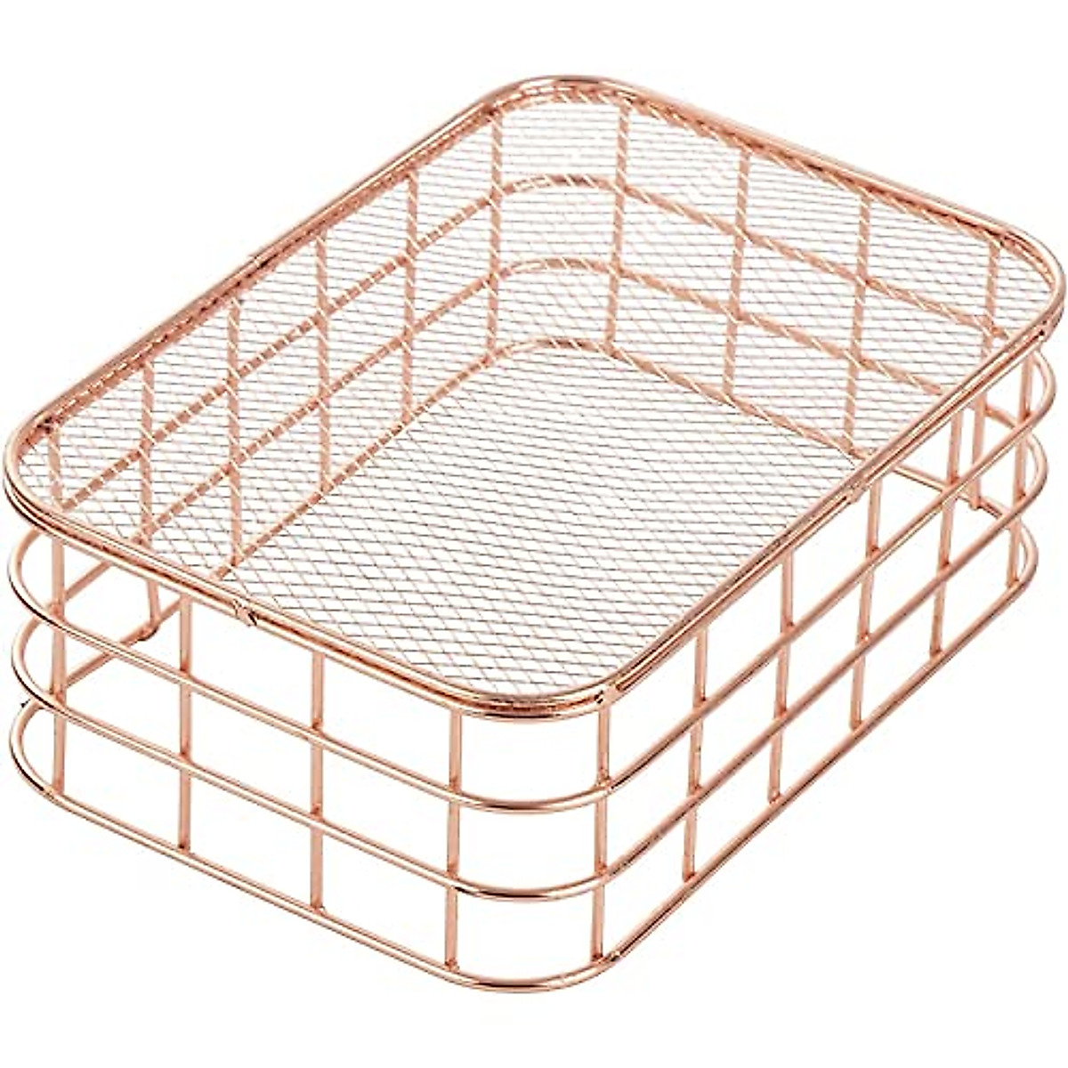 Metal Storage Baskets, Copper Wire Basket Organizer (Rose Gold, 2 Piece Set)