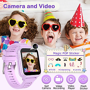 Kids Game Smart Watch Gifts for Girls Age 4-12, 24 Puzzle Games HD Touch Screen Smart Watches with Video Camera Music Player Pedometer Flashlight 12/24hr, Educational Toys for 8 10 12 Year Old Girl
