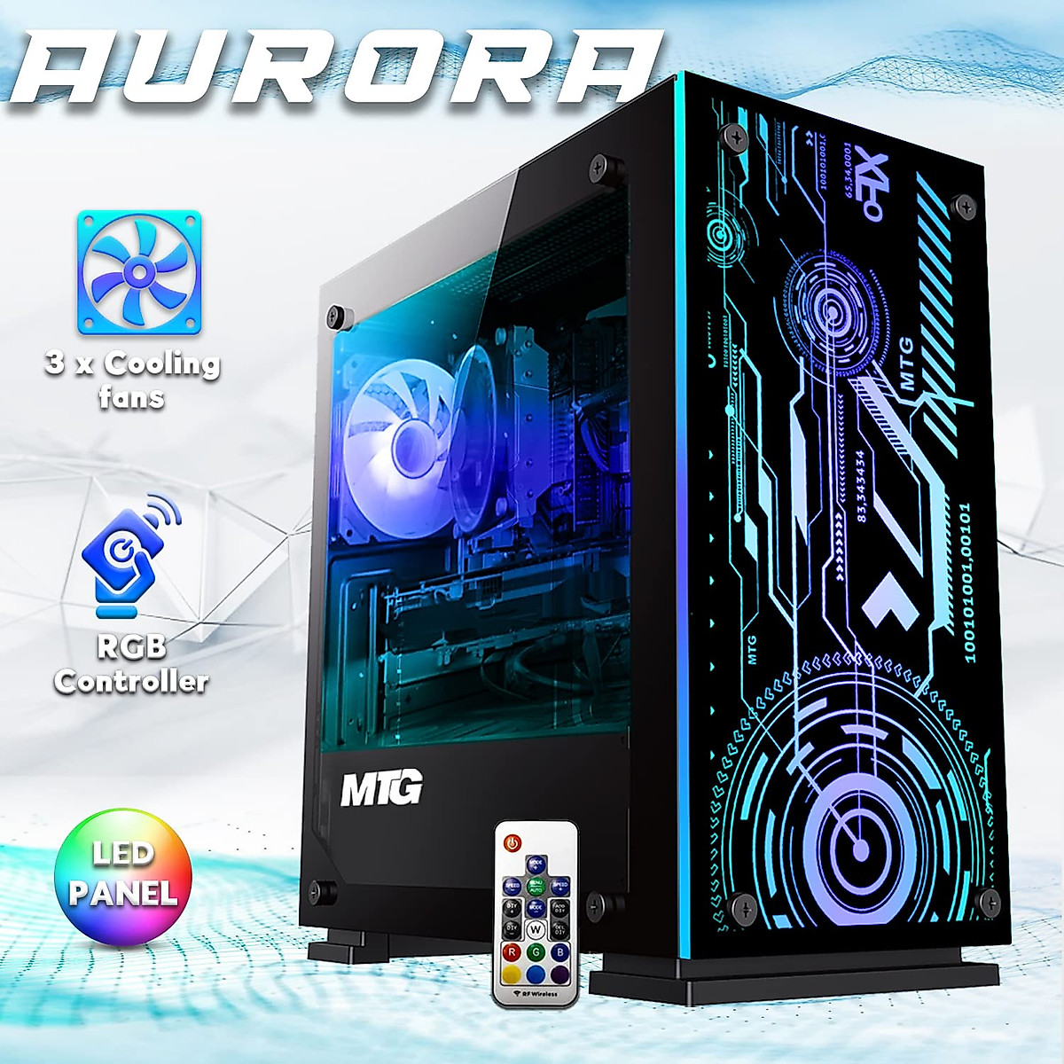 MTG Aurora 8C Gaming Tower PC- Intel Core i5 8th Gen, AMD RX 580 GDDR5 8GB 256bits Graphic, 16GB Ram, 2TB Nvme, New MTG 27 Inch Monitor, MTG 4 in 1 Gaming Kit, Webcam, Win 11 Home