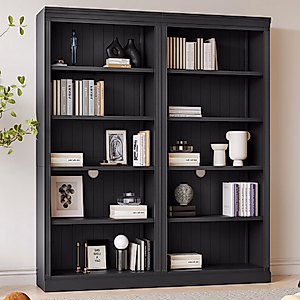 Modern 83" Tall Bookshelf Suite, 5 Tier Bookshelf with Adjustable Shelves, Storage Organizer for CDs/Books/Movies, Free Standing Wood Book Shelves Suite for Living Room Study Room Office, Black