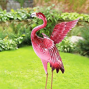 Natelf Garden Flamingo Statues and Sculptures, Outdoor Metal Bird Yard Art, Pink Flamingo Lawn Ornament for Patio Backyard Porch Decorations