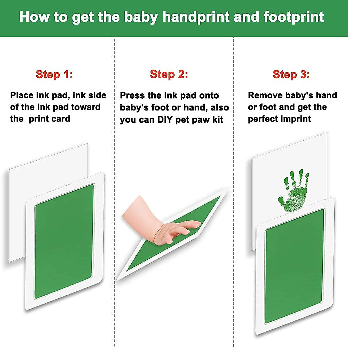 WEWESGAO Baby Handprint and Footprint Kit, Pet Paw Print Kit, Clean Touch Ink Pad for Newborn,Kids,Toddler and Pet with 2 Ink Pads and 4 Imprint Cards (Small, Pink)