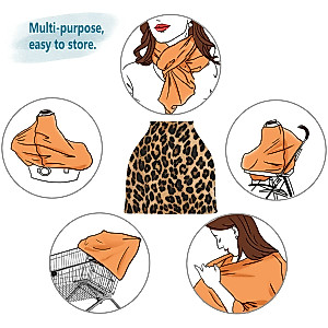 Leopard Skin Baby Car Seat Covers Canopy Nursing Cover Breastfeeding Scarf Soft Breathable Stretchy Coverage Infant Stroller Cover Multi Use for Boys Girls Babies