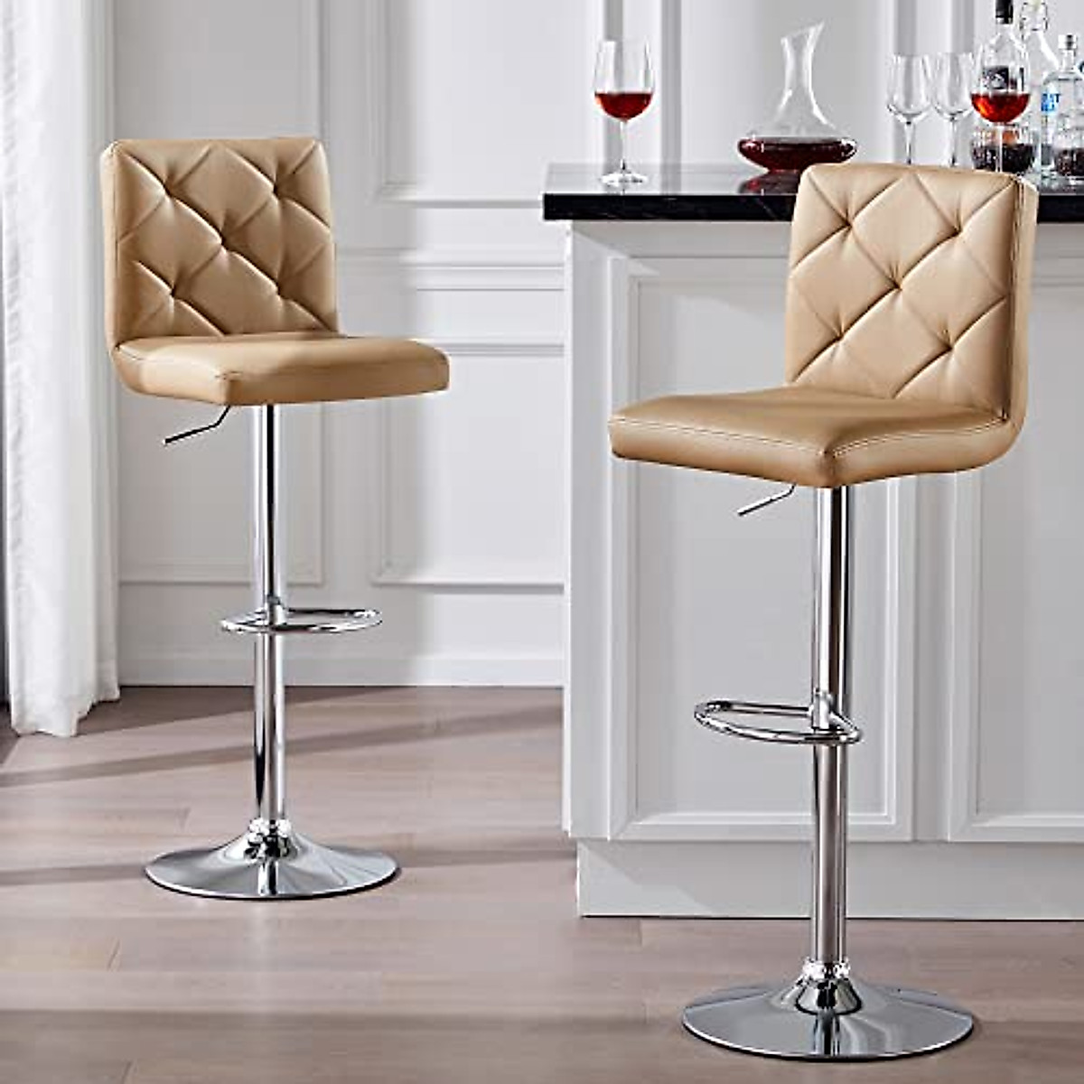 NicBex Adjustable Bar Stools Swivel Barstools, Modern PU Leather Dining Room Kitchen Island Counter Bar Stools Set of 2