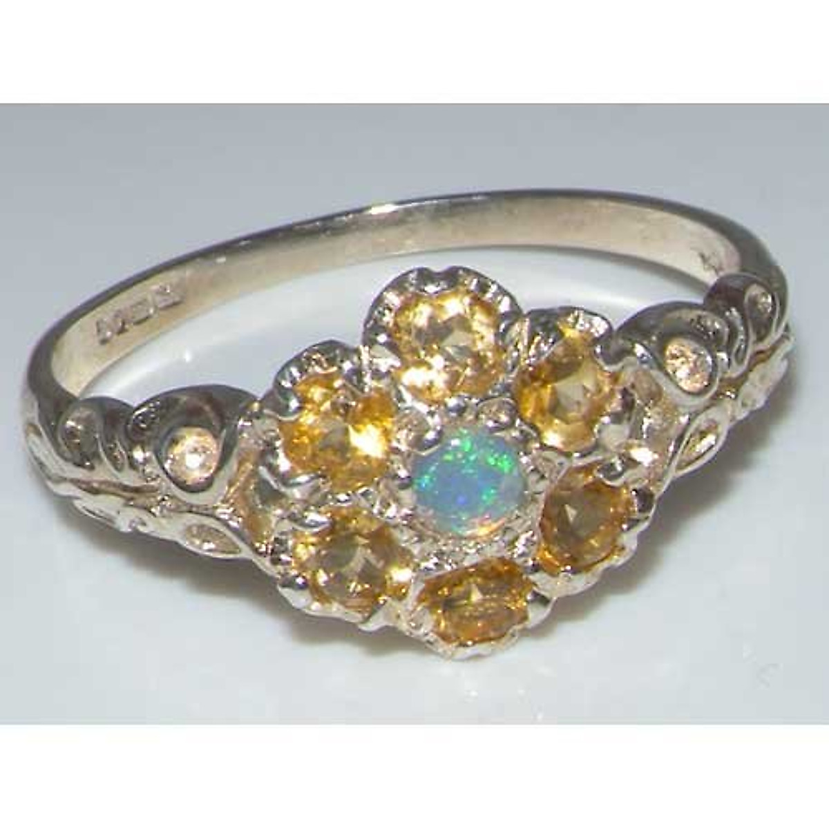 LetsBuyGold 925 Sterling Silver Real Genuine Opal and Citrine Womens Promise Ring - Size 9